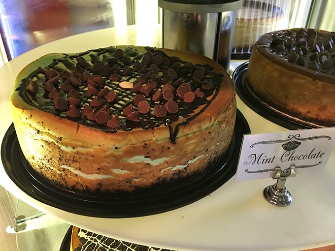 Mint chocolate cheesecake topped with chocolate morsels &ndash; like a sophisticated After Eight mint that went to culinary school and came back transformed.