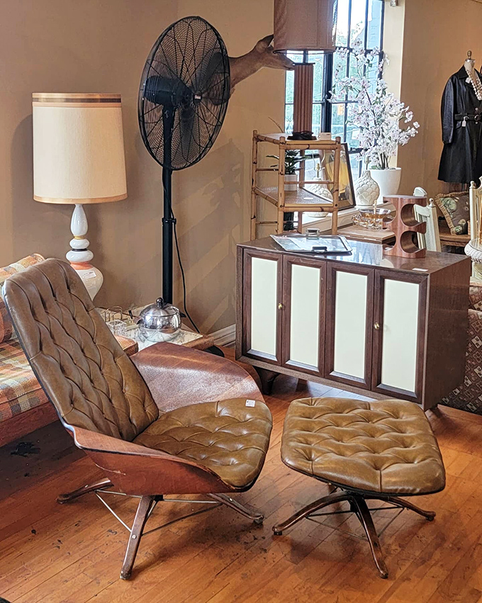 This leather Mr. Chair and ottoman combo is the Don Draper of seating – sophisticated, comfortable, and ready to hold your Old Fashioned.