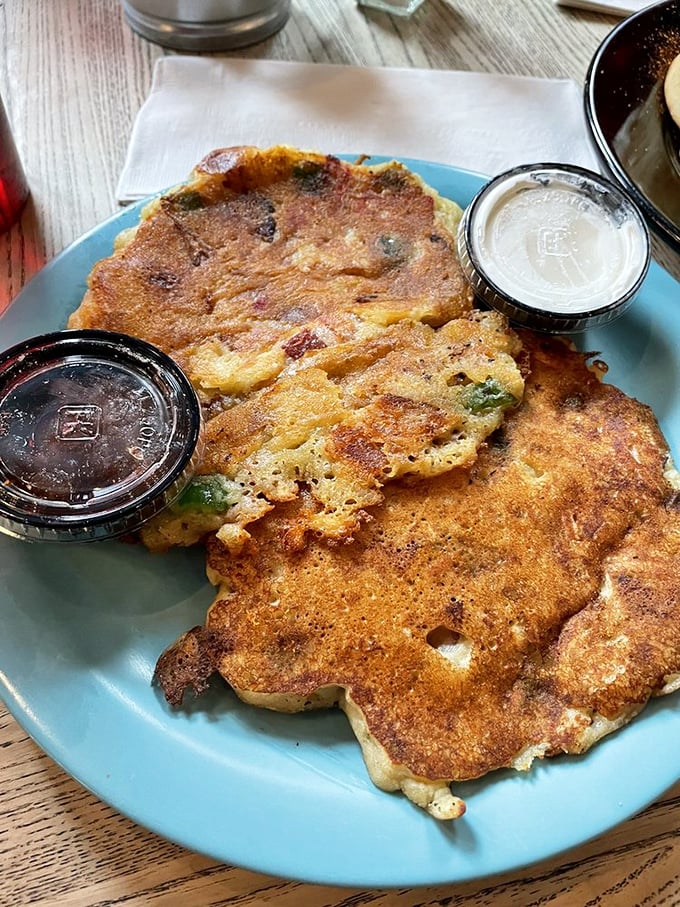 Old-fashioned potato cakes that would make grandma jealous, golden-brown and served with dipping sauces for maximum flavor exploration.
