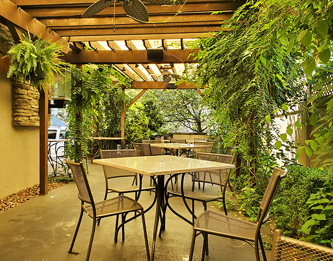 This plant-draped patio feels like dining in a secret garden. Nature and nurture combine for the perfect outdoor meal.