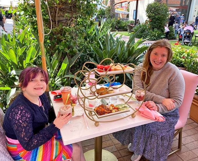Outdoor dining that combines California sunshine with Japanese pop culture. These tiered trays of treats turn afternoon tea into a celebration.