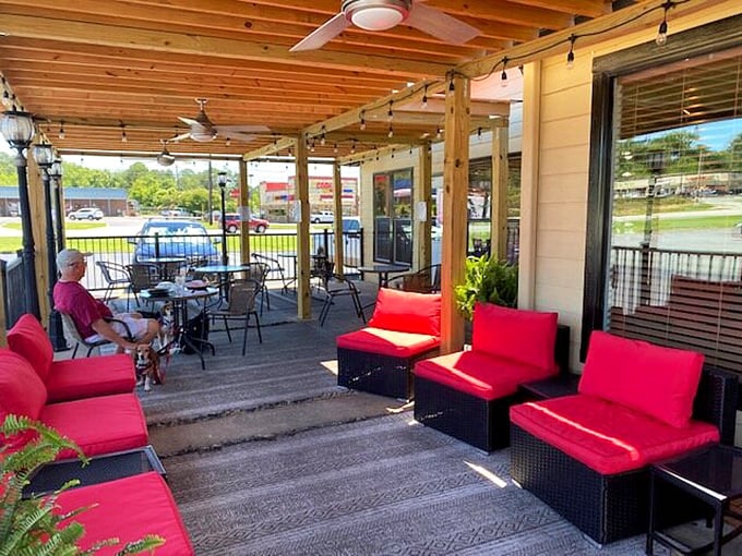 The patio where summer evenings go to relax. Those red cushions have supported countless conversations, both profound and delightfully trivial.