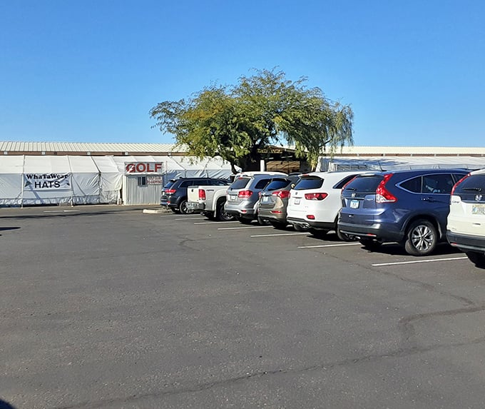 The parking lot &ndash; first battlefield of the day where early birds claim prime spots for optimal treasure hauling logistics.