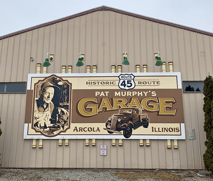 Pat Murphy's Garage sign celebrates Route 45 history with the kind of roadside Americana that makes you want to drive slower.