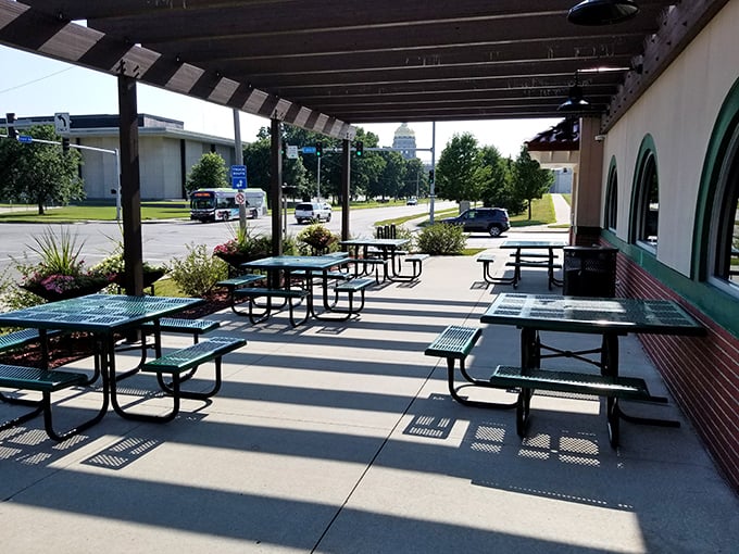 Al fresco dining, Iowa-style. The patio at Tasty Tacos: where summer breezes enhance your nacho experience.