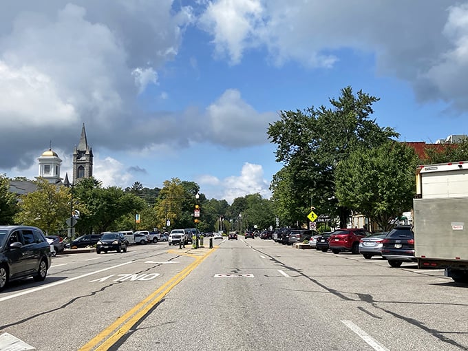 Main Street stretches toward church spires that have been Granville's GPS system long before satellites took over the job.