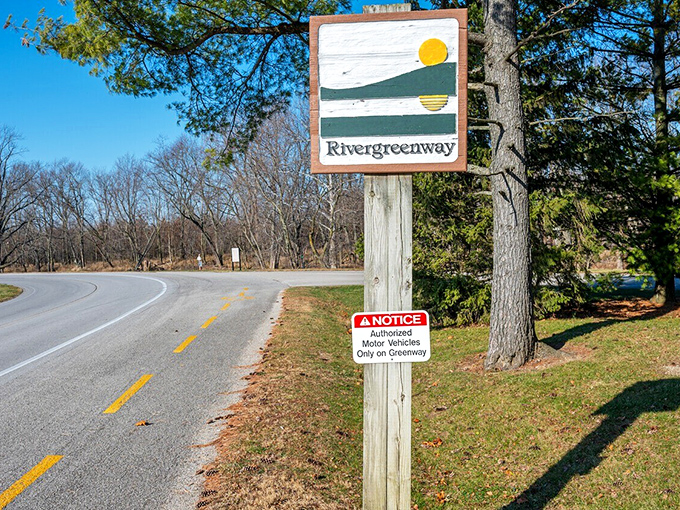The Rivergreenway sign stands as a humble invitation to explore miles of trails connecting Bluffton's natural spaces &ndash; no fancy GPS required.