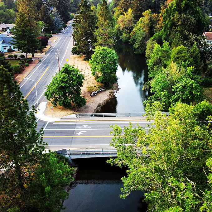From above, Cottage Grove reveals its perfect balance of nature and infrastructure, with rivers and roads coexisting in harmony.