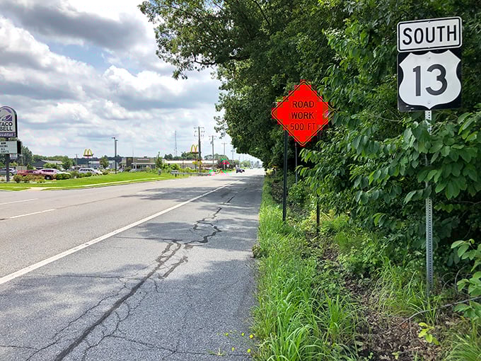 Route 13 serves as Harrington's connection to the wider world, though many residents find everything they need right in town—a blessing for fixed-income budgets.