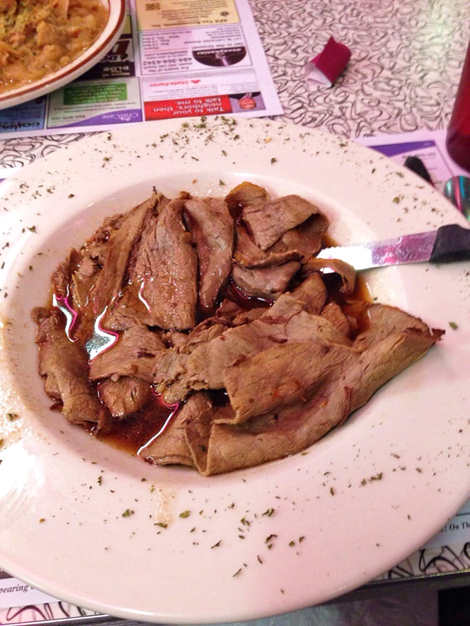 Tender slices of roast beef lounging in their natural juices&mdash;a carnivore's lullaby that whispers "nap time" with every savory bite.