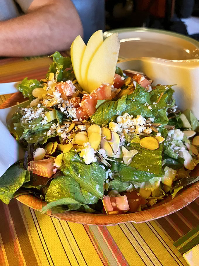 The Satch Salad isn't playing second fiddle to pizza &ndash; it's conducting its own orchestra of textures, with nuts and seeds providing the perfect crescendo.