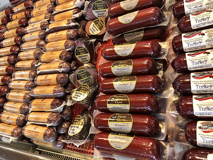 Sausage diplomacy: where smoked meat ambassadors from various flavor nations gather to complement your cheese selections.