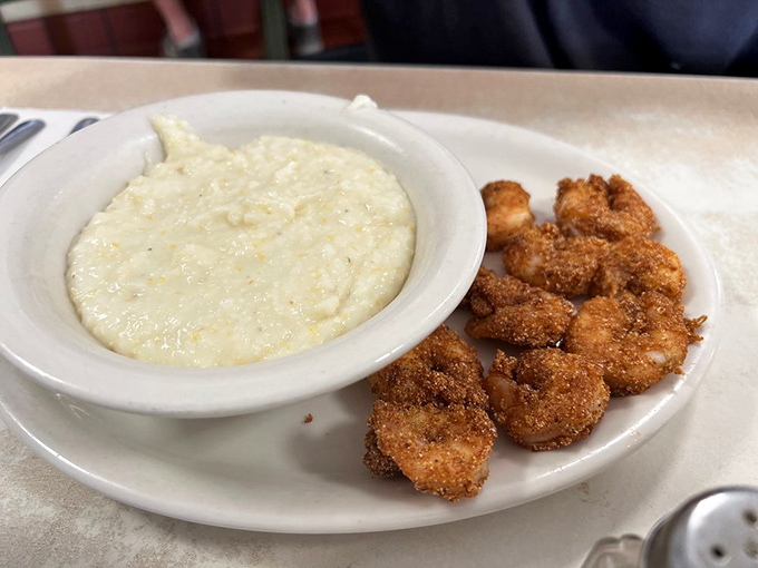 Shrimp and grits that would make a Charleston chef nod in approval – creamy, comforting, and proof that breakfast can be elegant without being pretentious.