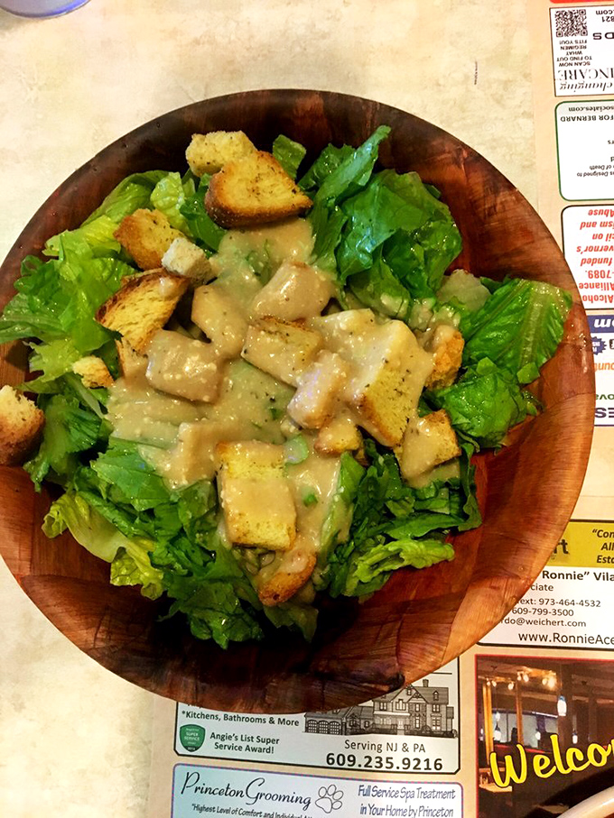 Even the side salad gets the royal treatment here. Crisp romaine, golden croutons, and creamy dressing &ndash; because even your vegetables deserve to feel special.