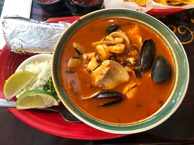 Sopa de Mariscos: where the ocean meets the soup pot in a spicy, brothy celebration that makes seafood lovers weak at the knees.