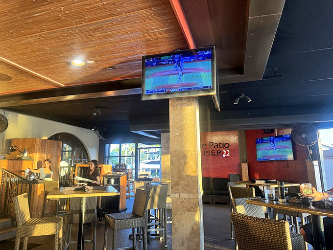 The patio area offers casual dining with a side of sports on TV—because sometimes you need to check the score between bites.