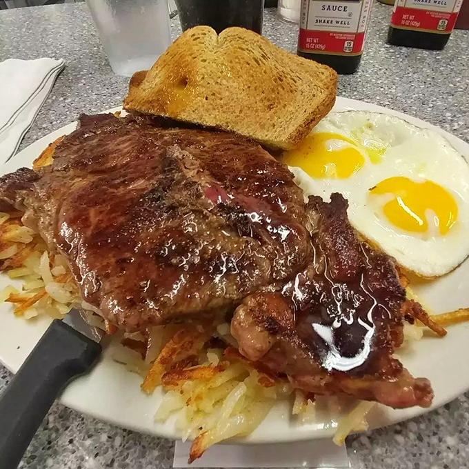 Steak and eggs&mdash;the power couple of breakfast. That sunny-side up duo is eyeing that perfectly seared meat with understandable jealousy.