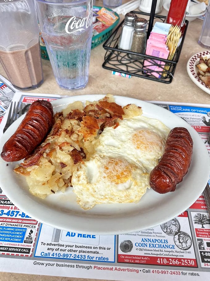 The breakfast of champions &ndash; eggs cooked exactly how you ordered them, paired with sausages that snap with each bite.