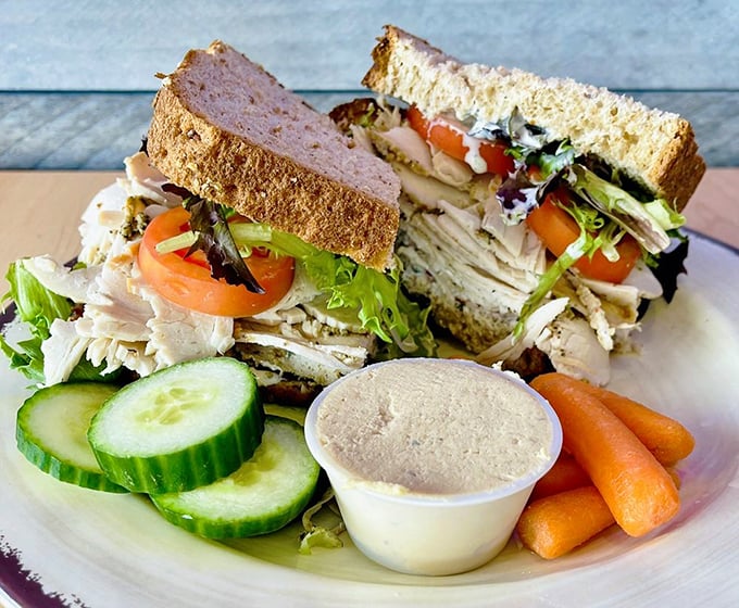 A turkey sandwich that doesn't know it's supposed to be boring. Those fresh veggies and that perfectly toasted bread deserve a standing ovation.