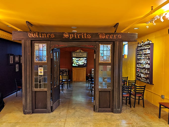 An antique bar entrance leads to a tasting area where spirits of a different kind&mdash;mustard spirits&mdash;await the adventurous palate.