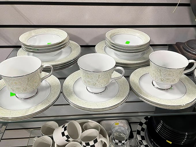 Delicate teacups and saucers with subtle floral patterns would make the Dowager Countess of Grantham proud at your next afternoon tea.