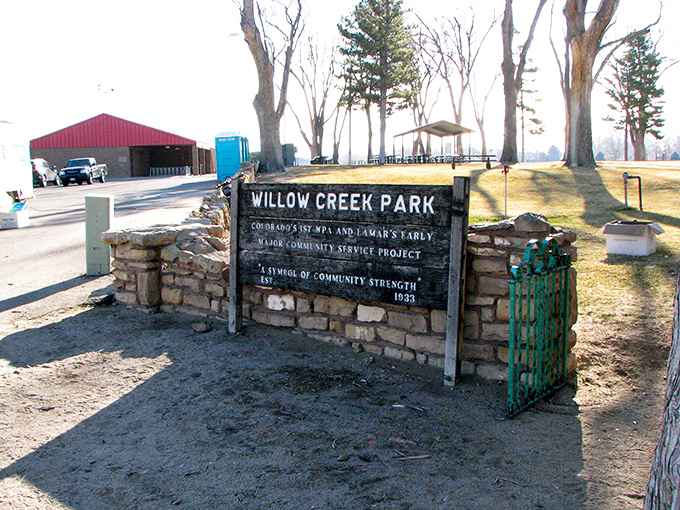 Willow Creek Park welcomes visitors with its rustic stone entrance. Where community gatherings have been happening since before "social" became a media term.