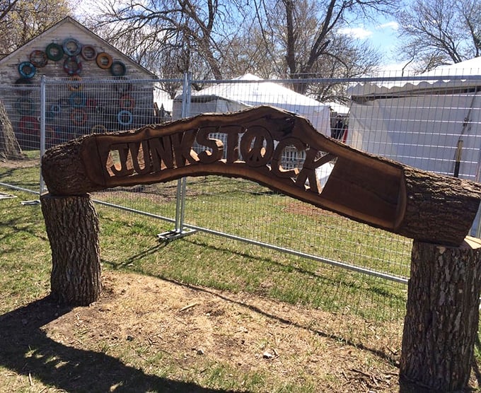 This rustic wooden archway announces "Junkstock" with the same pride that Willy Wonka displayed when welcoming visitors to his chocolate factory.