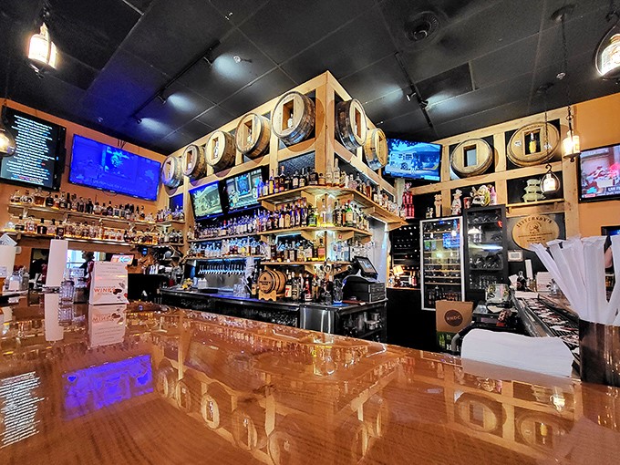 A bar that takes its spirits as seriously as its meats. The gleaming wood and impressive bottle display promise expert pairings for your barbecue feast.