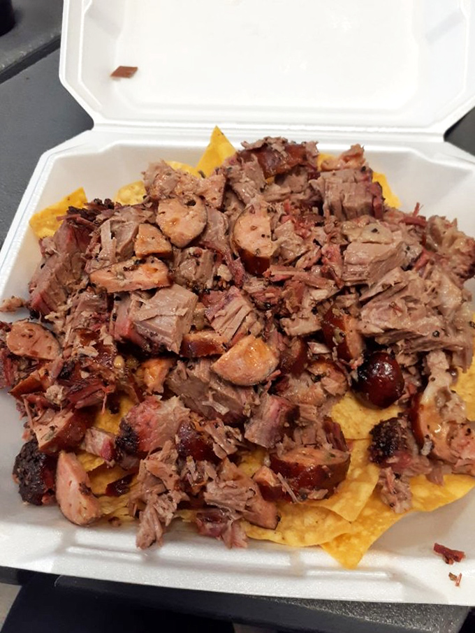 BBQ nachos &ndash; where Tex meets Mex in a container of pure genius. Chips providing the perfect vehicle for smoky meat delivery.