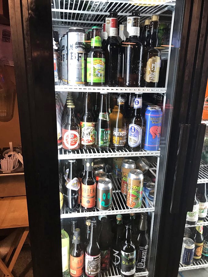 The beer fridge at Beefy's proves they take liquid refreshment as seriously as their fries. Craft options await to wash down your feast.