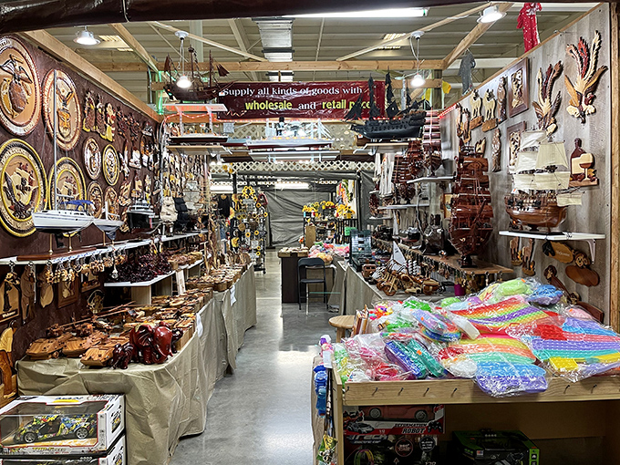 Handcrafted wooden treasures line this artisan's booth. From intricate clocks to carved wildlife, each piece tells a story of Appalachian craftsmanship.