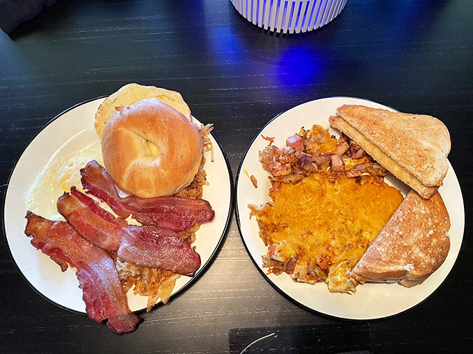 Breakfast served with a side of "you're going to need a nap later." Bacon, eggs, and hashbrowns &ndash; the holy trinity of northwoods morning fuel.