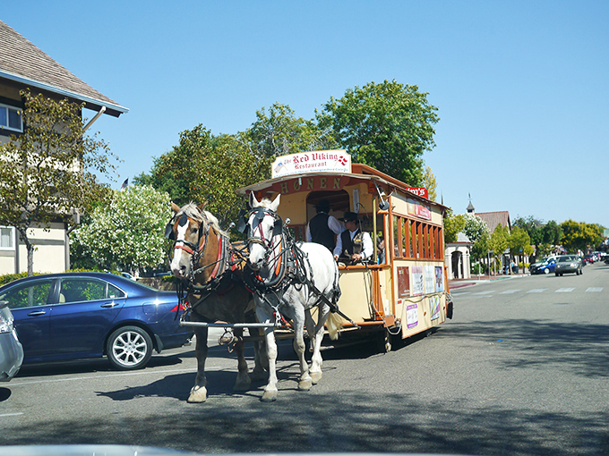 "Horsepower" takes on its original meaning in Solvang. The horse-drawn trolley offers the perfect pace for absorbing Danish-American charm.
