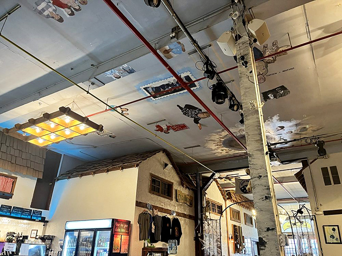 Look up and discover whimsical ceiling decorations &ndash; proof that at Old World Deli, even the spaces above your head are thoughtfully designed for your enjoyment.