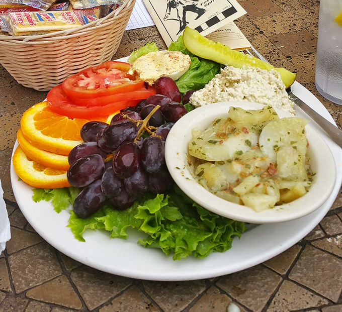 A plate that understands balance&mdash;protein, fruit, and carbs living in perfect harmony. This chicken salad plate might solve the mystery of world peace.