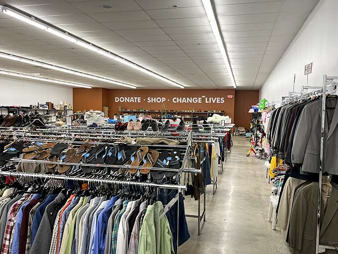 Racks upon racks of possibilities&mdash;where your next favorite outfit is hiding between someone else's "just didn't fit right anymore."