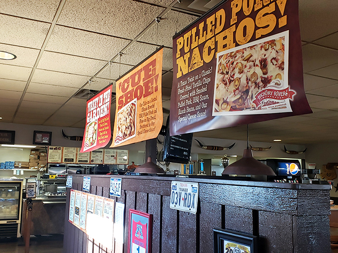 Menu banners announce specialties with the enthusiasm of a carnival barker who actually delivers on the promised spectacle.