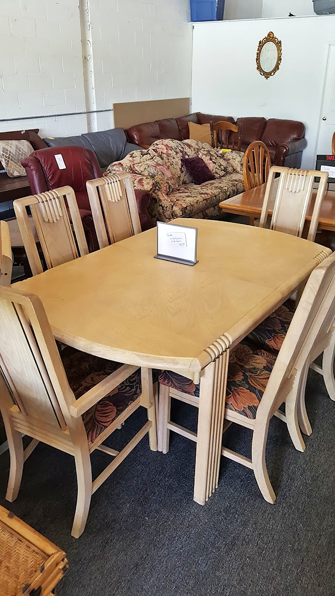 This light wood dining set with its distinctive chair design is mid-century perfection. Don Draper would approve of this Mad Men-worthy find.