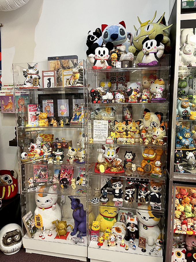 Pop culture meets tradition in this display featuring familiar cartoon characters reimagined as lucky cats &ndash; Mickey Mouse has never looked so fortunate!