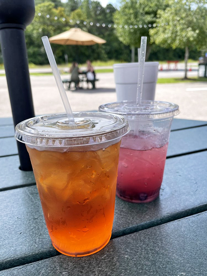 Sweet tea and berry lemonade served in proper plastic cups with bendy straws. In the South, proper hydration is serious business&mdash;and seriously delicious.