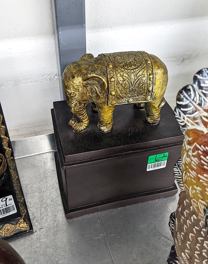 This golden elephant figurine is the definition of "one person's castoff is another's treasure." It's just waiting to become the conversation piece in someone's living room.