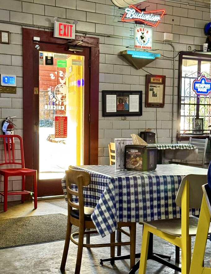 Even the exit feels welcoming with its warm glow. Many have walked through these doors with full bellies and plans to return.