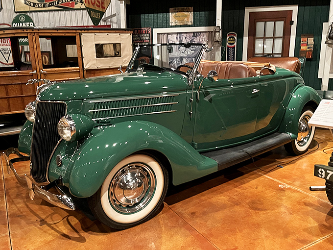 This elegant green convertible isn't just a car&mdash;it's a statement piece that says "I've arrived" in a language everyone understood in the 1930s.