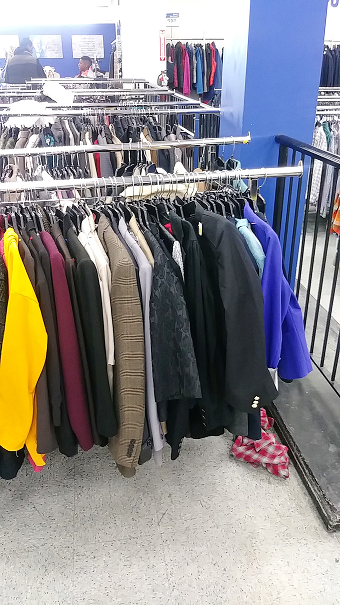 Business attire hangs with quiet dignity, ready to ace interviews without interviewing your wallet first.