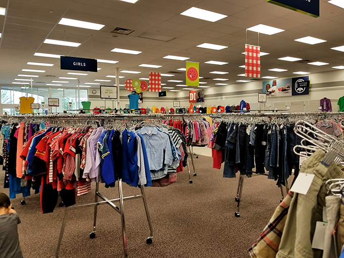 The children's clothing section: where growing kids can get outfitted without parents growing poor. Fashion meets fiscal responsibility.