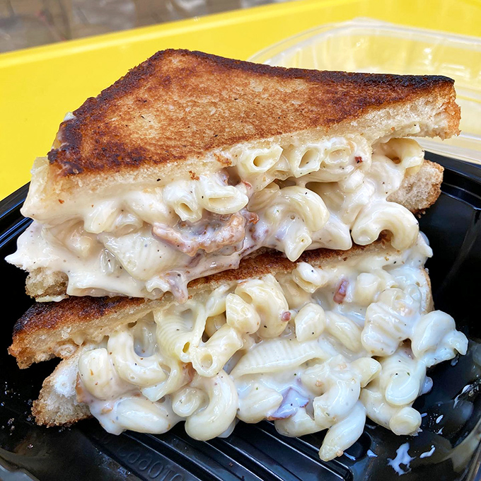 Grilled cheese stuffed with mac and cheese&mdash;because sometimes one layer of cheese simply isn't enough.