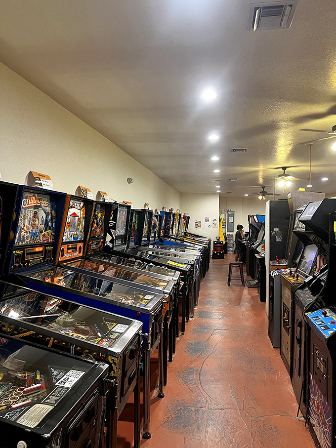 The museum's layout creates a timeline of electronic entertainment. Each row represents gaming evolution that parallels our own journey from kids to nostalgic adults.