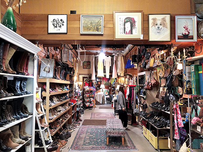 Step into vintage heaven! Explore endless rows of boots, bags, and treasures in this charming, cozy secondhand boutique wonderland!