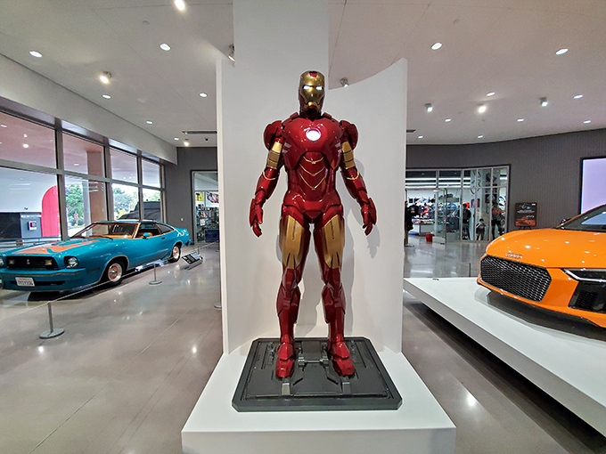 Even Iron Man needs wheels sometimes. Tony Stark's alter ego stands guard among the supercars&mdash;both equally engineered for performance.
