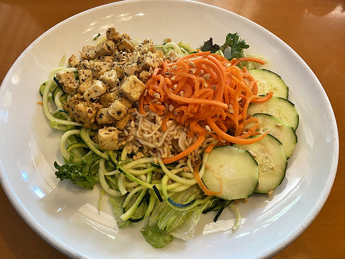 A noodle bowl that proves healthy eating doesn't mean punishment. Those zucchini spirals are doing the lord's work.